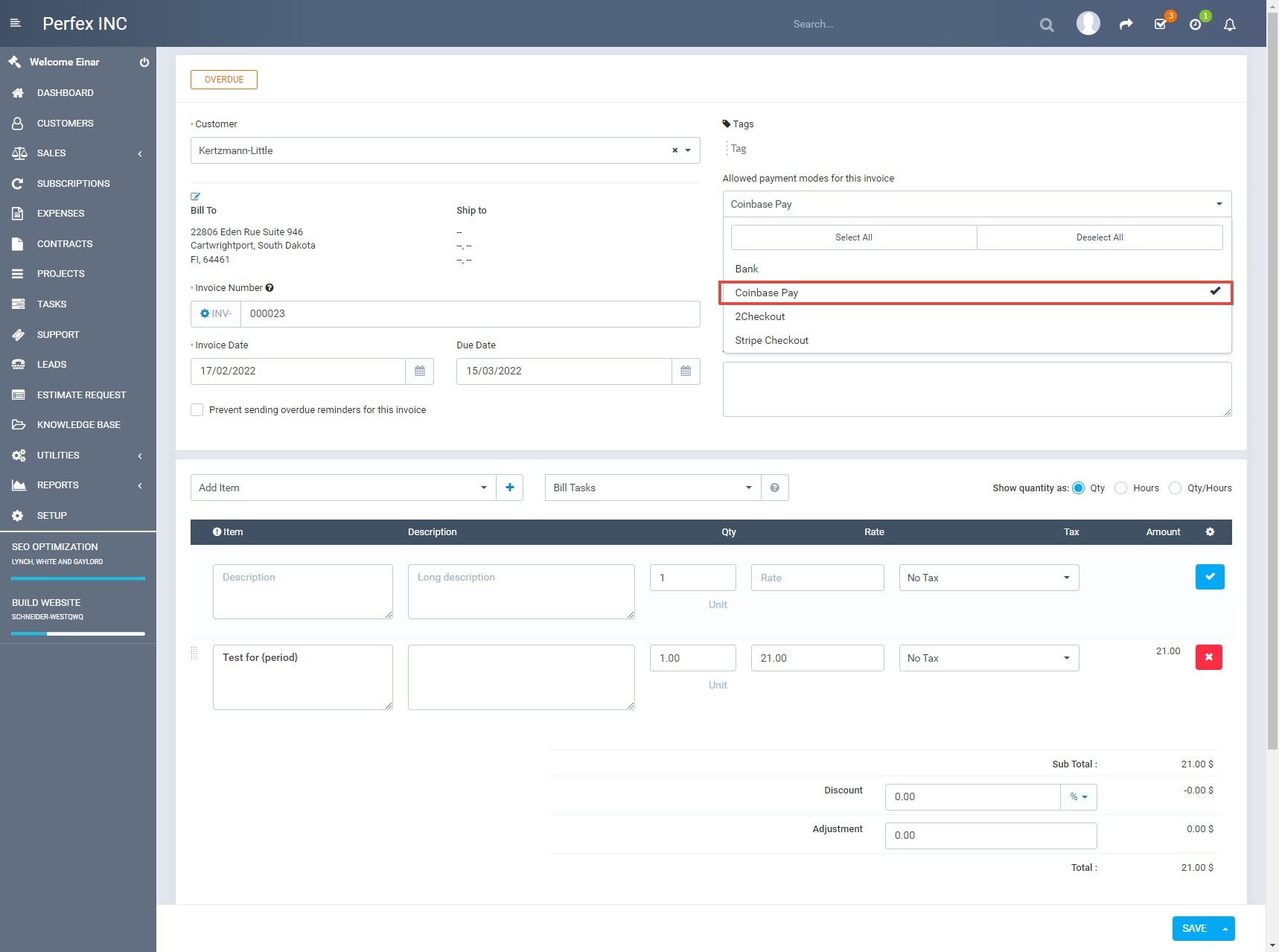 Coinbase Crypto Payment gateway for Perfex CRM by Techy4m | CodeCanyon